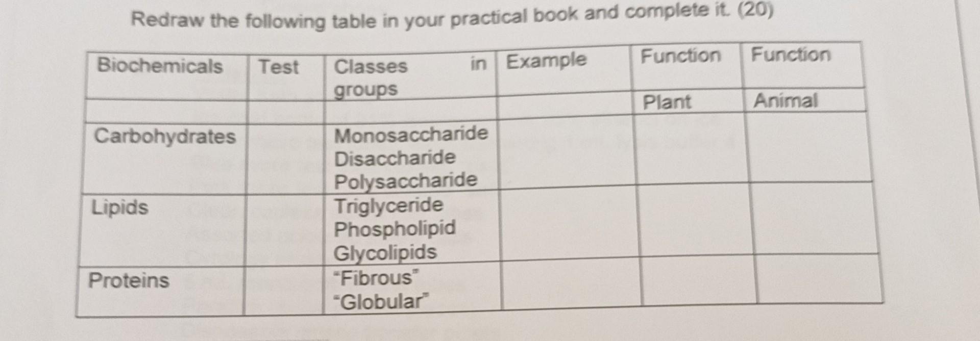 Solved Redraw the following table in your practical book and | Chegg.com