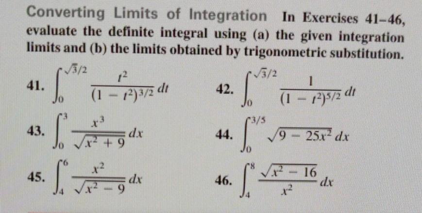 Solved Converting Limits of Integration In Exercises 41-46, | Chegg.com