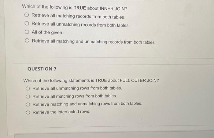 Solved Which of the following is TRUE about INNER JOIN? | Chegg.com
