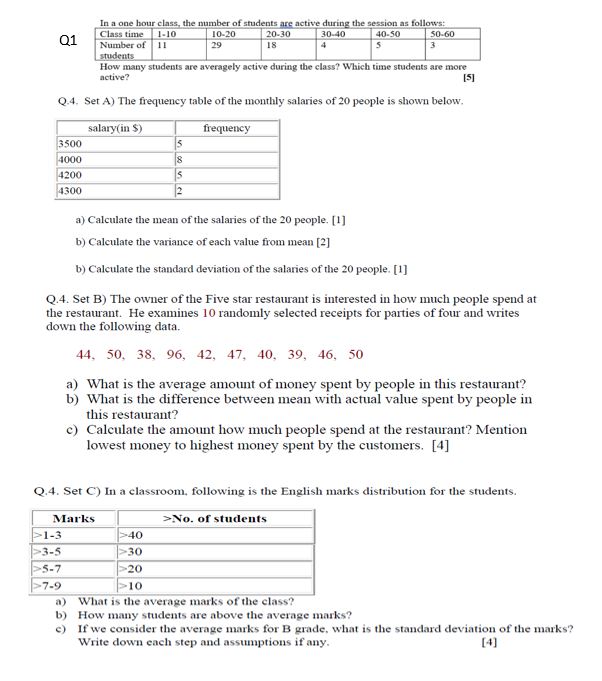 Solved In a one hour class, the number of students are | Chegg.com