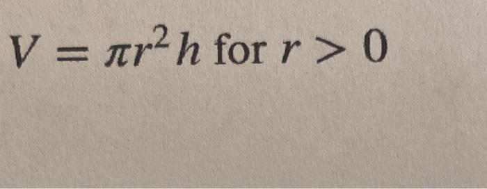 Solved 8. V=πr2h for r> t=g2s for sV=πr2h | Chegg.com