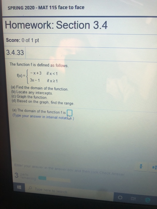 Solved SPRING 2020 - MAT 115 face to face Homework: Section | Chegg.com