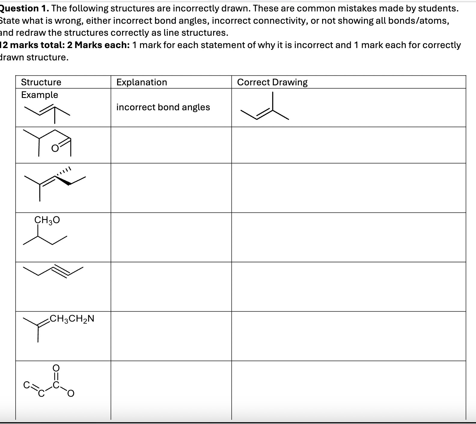 Solved Question 1. ﻿The following structures are incorrectly | Chegg.com