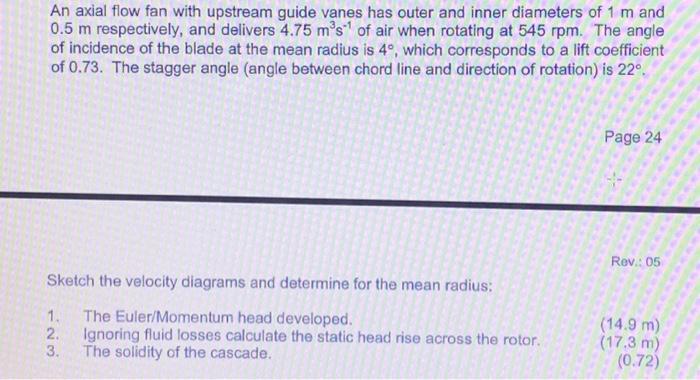 An axial flow fan with upstream guide vanes has outer | Chegg.com