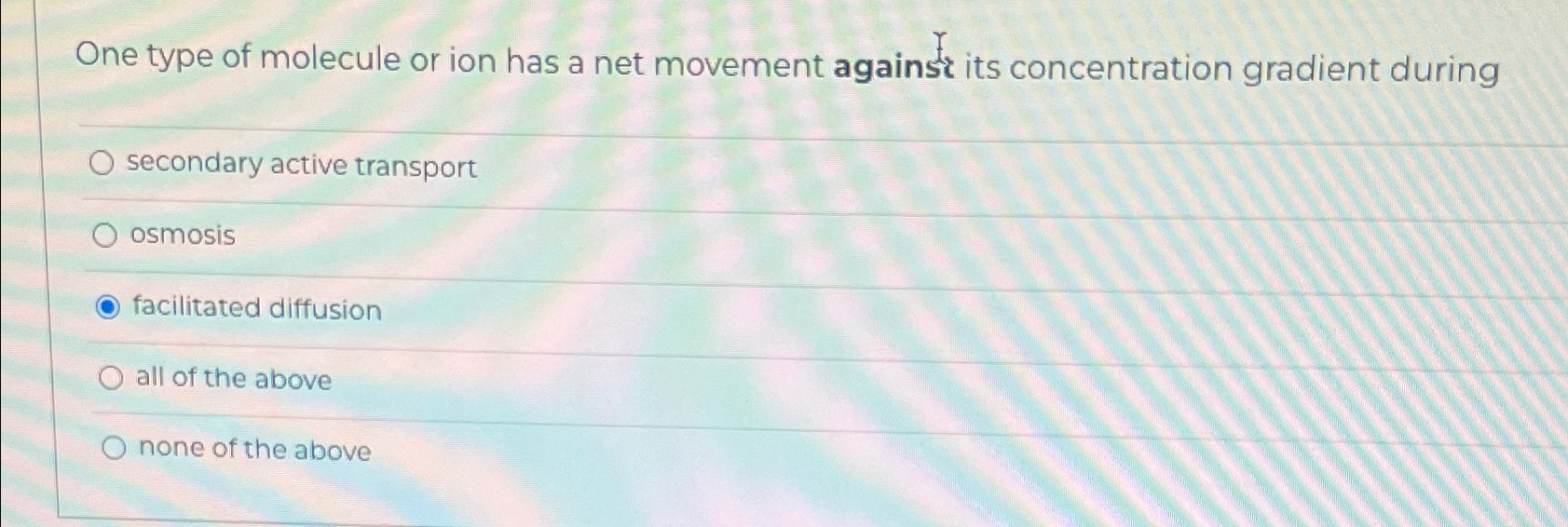 Solved One type of molecule or ion has a net movement | Chegg.com