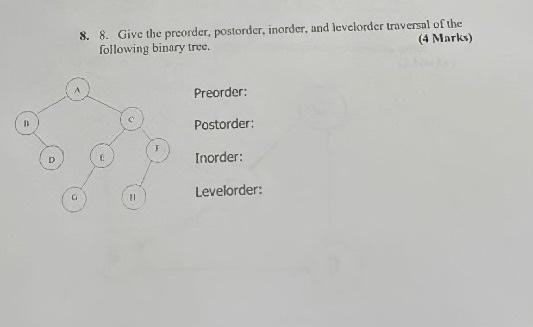 Solved 8 8 Give The Preorder Postorder Inorder And