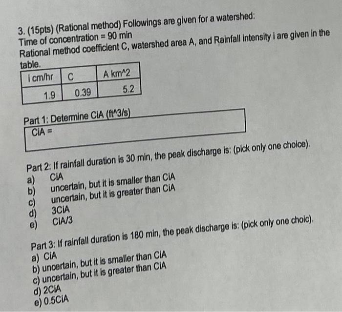 Solved 3. (15pts) (Rational method) Followings are given for | Chegg.com