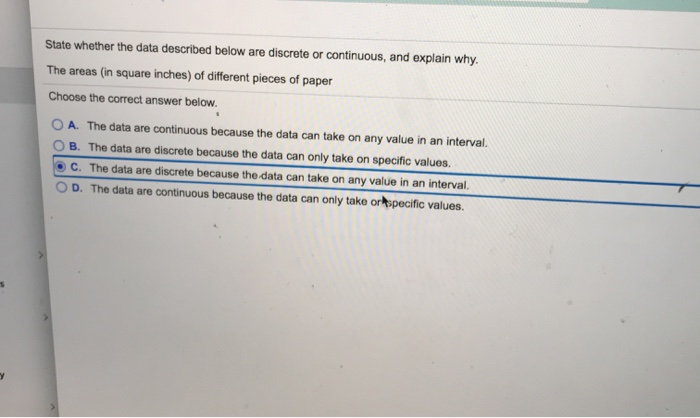 Solved State whether the data described below are discrete | Chegg.com