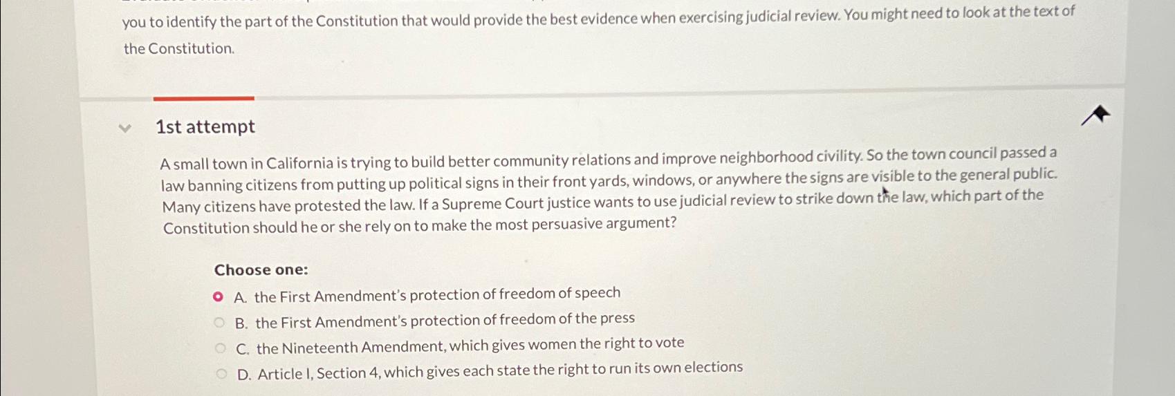 Solved you to identify the part of the Constitution that | Chegg.com