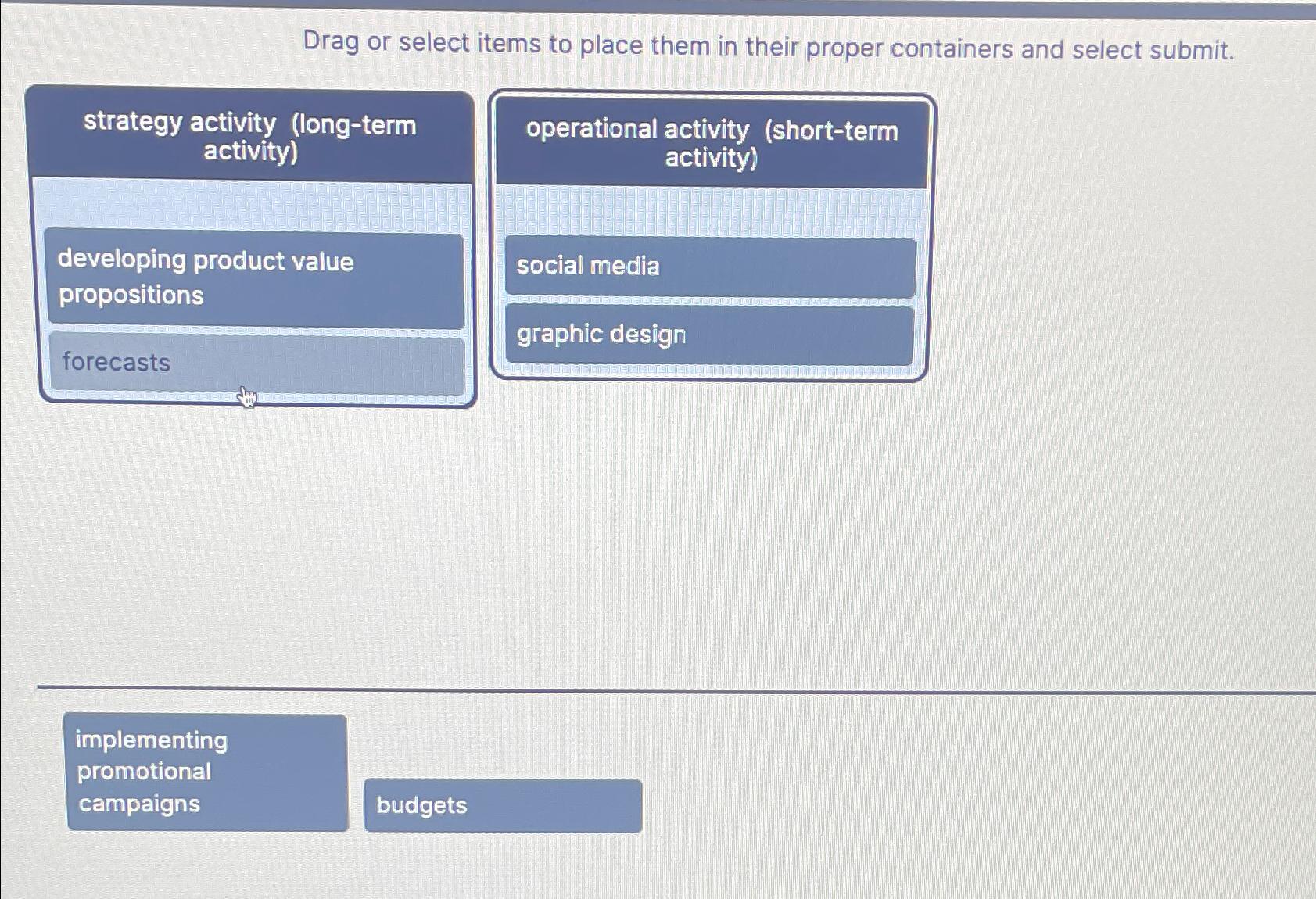Solved Drag or select items to place them in their proper | Chegg.com