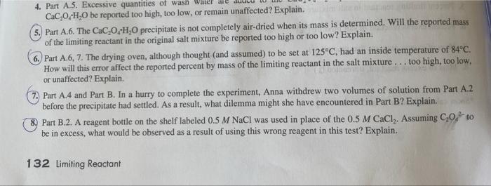Solved 4. Part A.5. Excessive quantities of wash CaCOCH.O be | Chegg.com