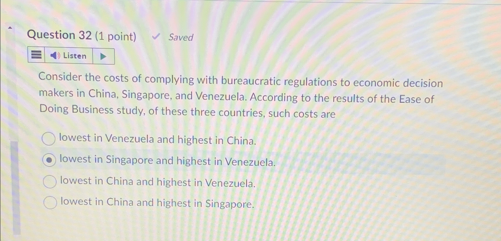 Solved Question 32 (1 ﻿point)SavedConsider the costs of | Chegg.com