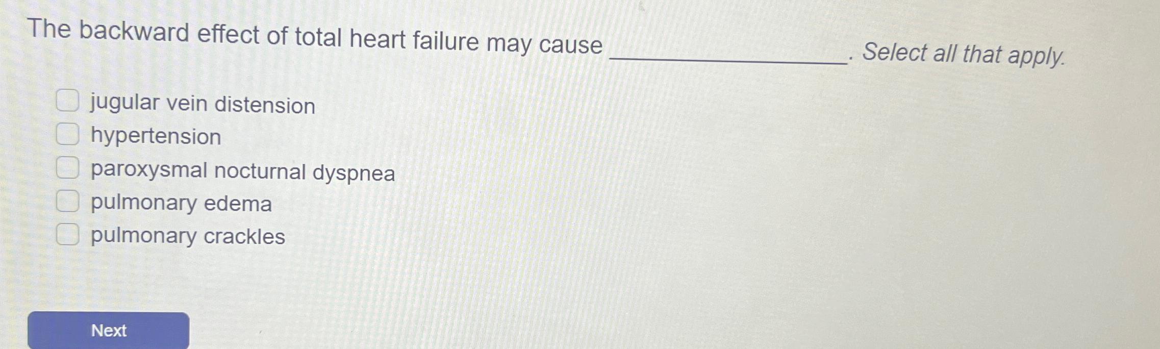 Solved The backward effect of total heart failure may | Chegg.com