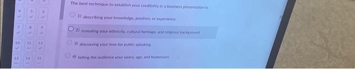 Solved The best technique to establish your credibility in a | Chegg.com