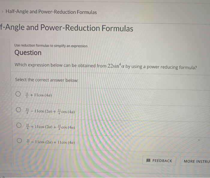 Solved > Half-Angle and Power-Reduction Formulas f-Angle and | Chegg.com