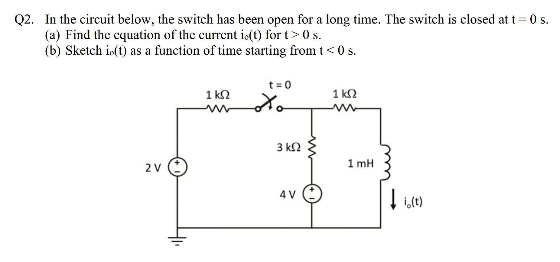 Solved Q2. ﻿In the circuit below, the switch has been open | Chegg.com