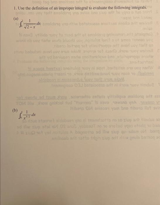 Solved 1. Use the definition of an improper integral to | Chegg.com