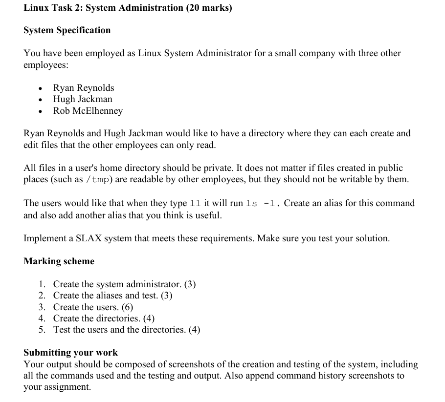 Solved Linux Task 2 System Administration 20 markssystem