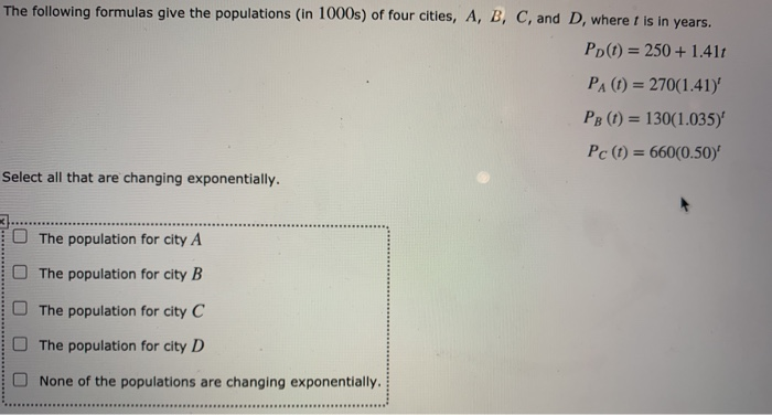 Solved The following formulas give the populations (in | Chegg.com