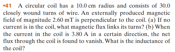 Solved -41 ﻿A circular coil has a 10.0cm ﻿radius and | Chegg.com