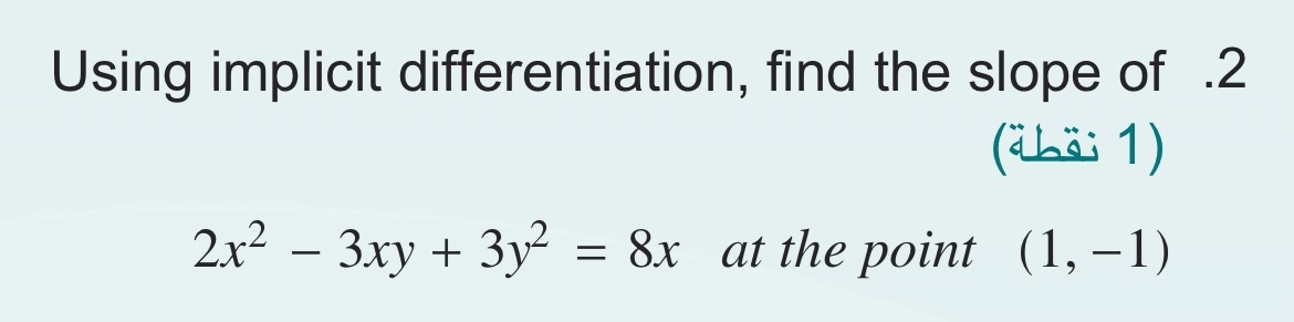 Solved Using implicit differentiation, find the slope of | Chegg.com