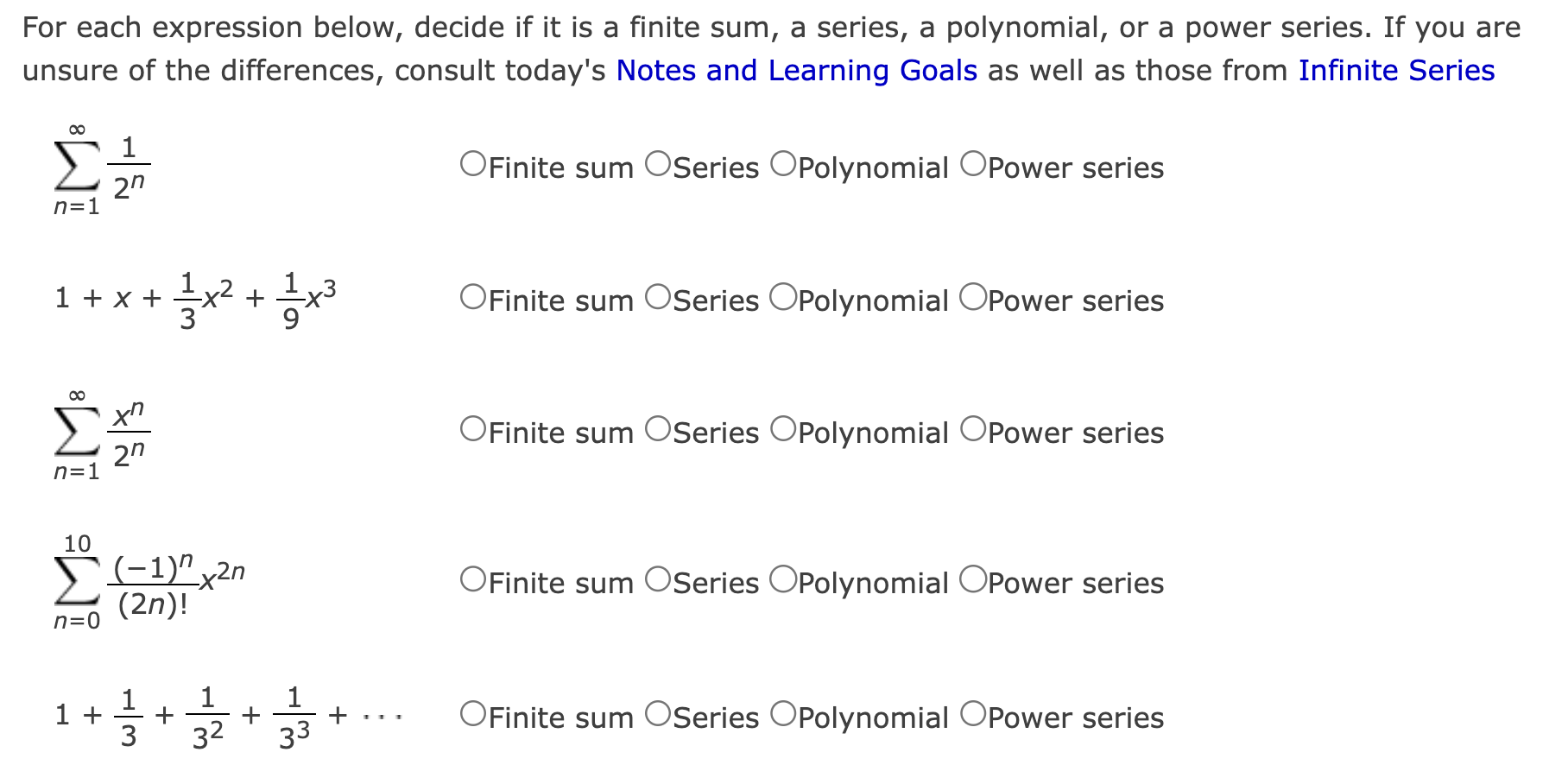 Solved For each expression below, decide if it is a finite | Chegg.com