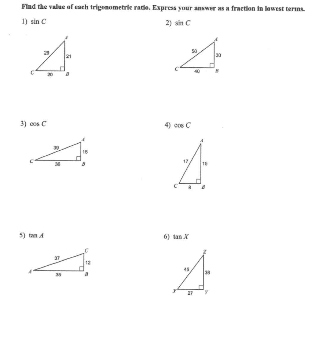 Solved Find the value of each trigonometric ratio. Express | Chegg.com