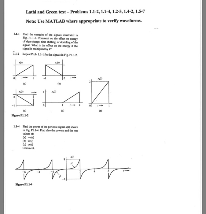 Solved Lathi and Green text - Problems 1.1-2, 1.1-4, 1.2-3, | Chegg.com