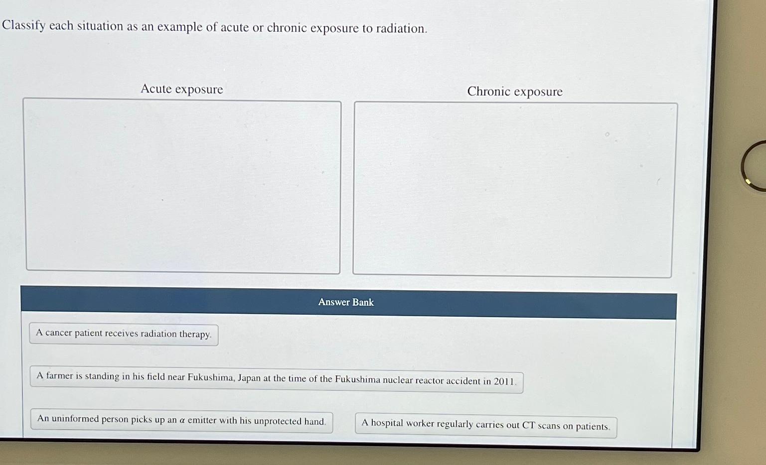 Solved Classify each situation as an example of acute or | Chegg.com