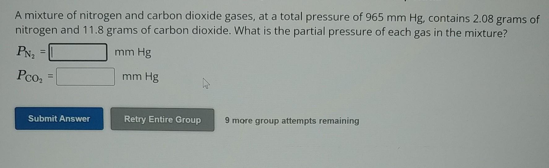 Solved A mixture of nitrogen and carbon dioxide gases, at a | Chegg.com