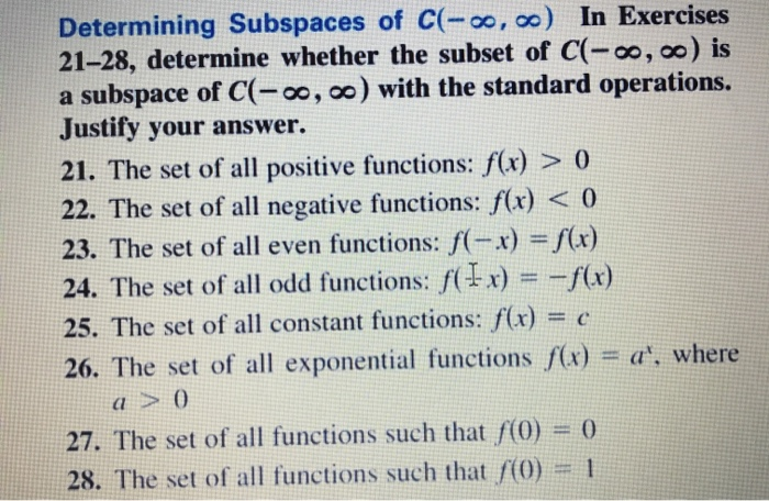 Solved Determining Subspaces of C(-00,00) In Exercises | Chegg.com