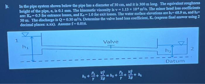 Solved In the pipe system shown below the pipe has a | Chegg.com