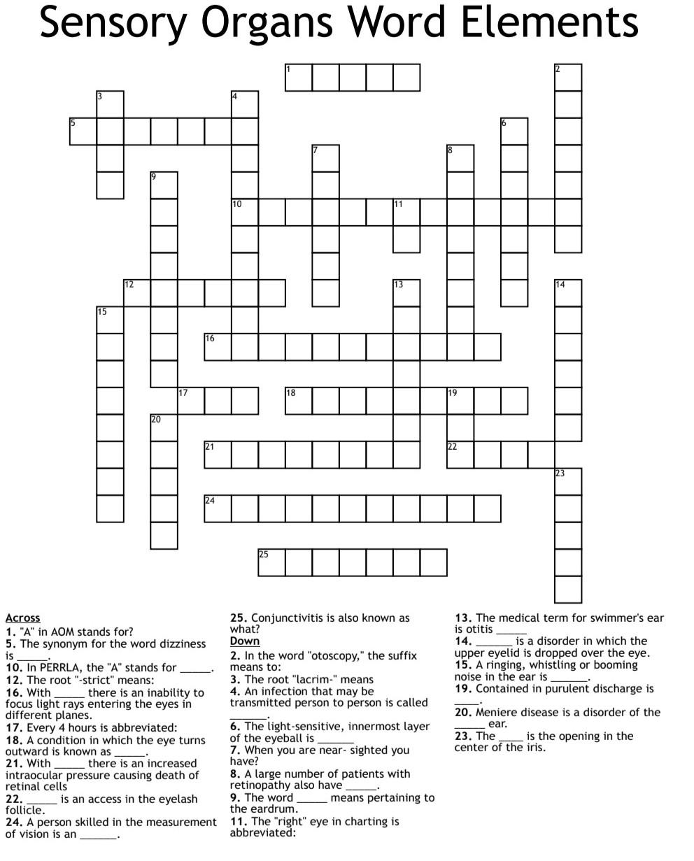Solved Sensorv Organs Word Elements | Chegg.com