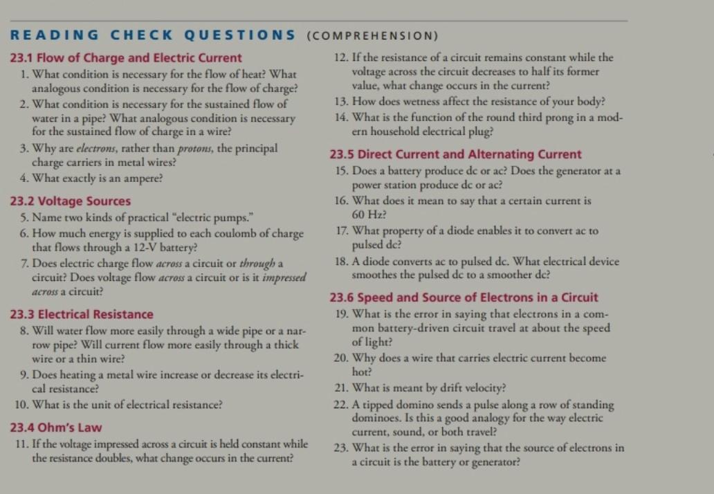 Solved READING CHECK QUESTIONS (COMPREHENSION) 23.1 Flow of | Chegg.com