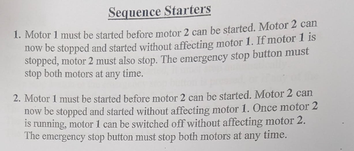 Solved Sequence StartersMotor 1 ﻿must be started before | Chegg.com