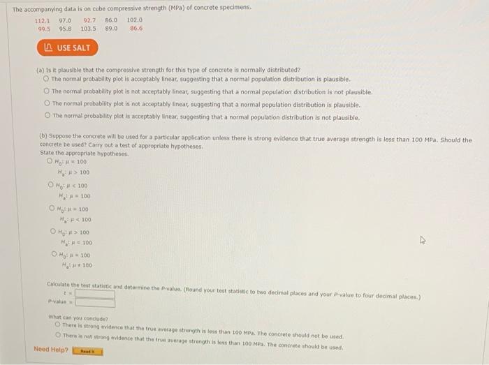 Solved he accompanying data is on cube compressive strength | Chegg.com