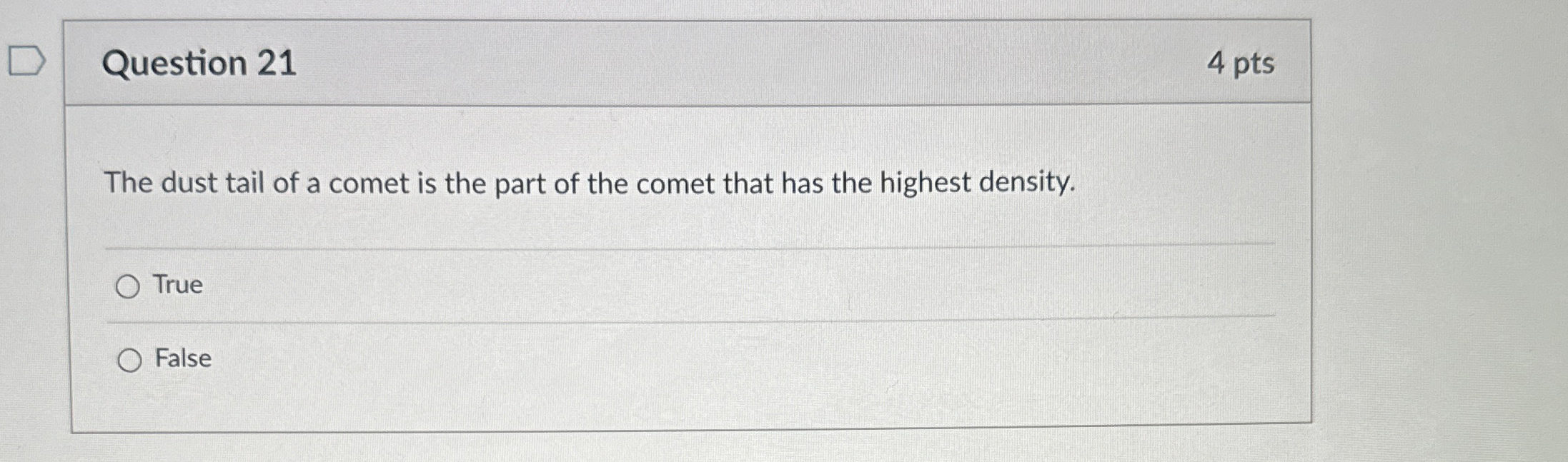 Solved Question 214 ptsThe dust tail of a comet is the part | Chegg.com Solved Question 214 ptsThe dust tail of a comet is the part | Chegg.com