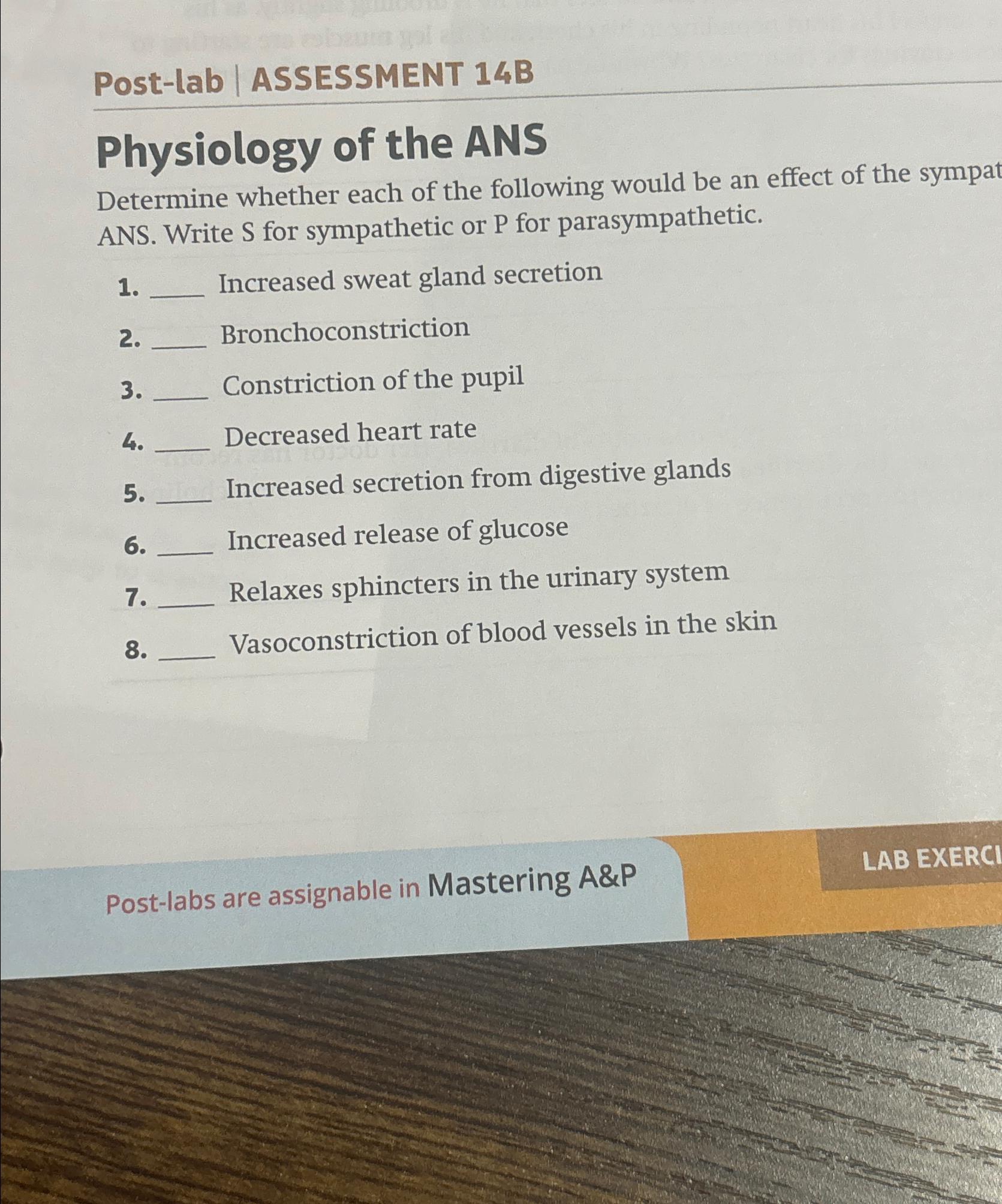Solved Post-lab | ﻿ASSESSMENT 14BPhysiology of the | Chegg.com