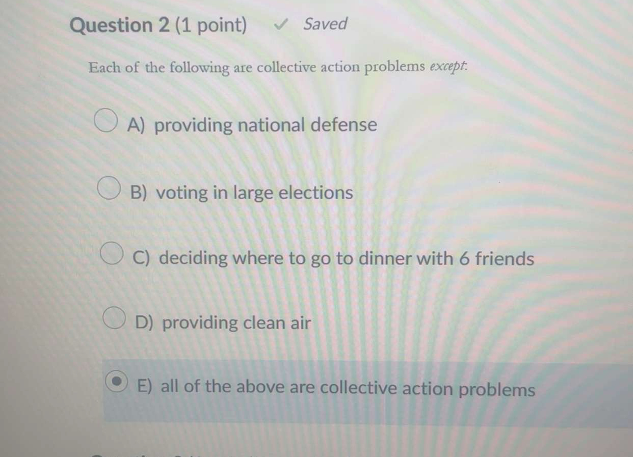 Solved Question 2 (1 ﻿point) ﻿SavedEach of the following | Chegg.com