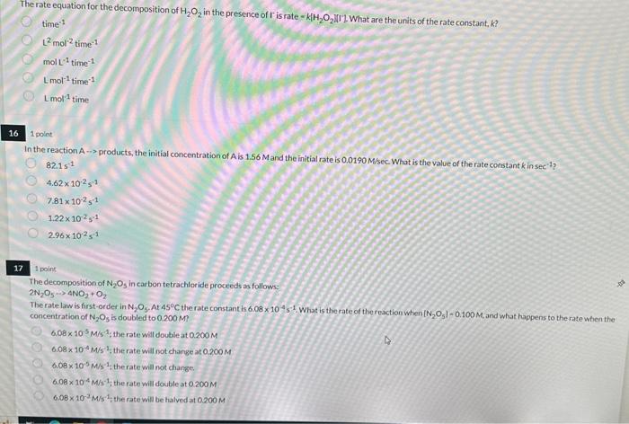 Solved The rate equation for the decomposition of H2O2 in | Chegg.com