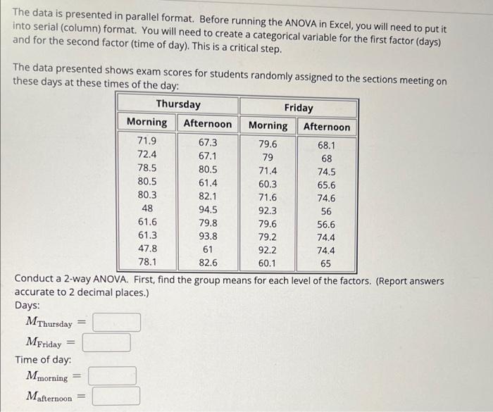 Solved The data is presented in parallel format. Before | Chegg.com