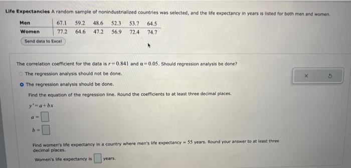 Solved correlation coefficient for the data is r=0.841 and | Chegg.com