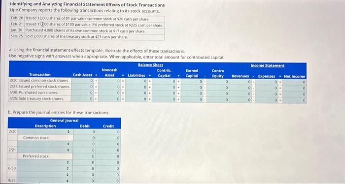 Solved Identifying and Analyzing Financial Statement Effects | Chegg.com