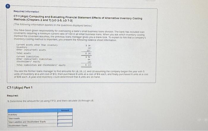 Solved Required information C7-1 (Algo) Computing and | Chegg.com
