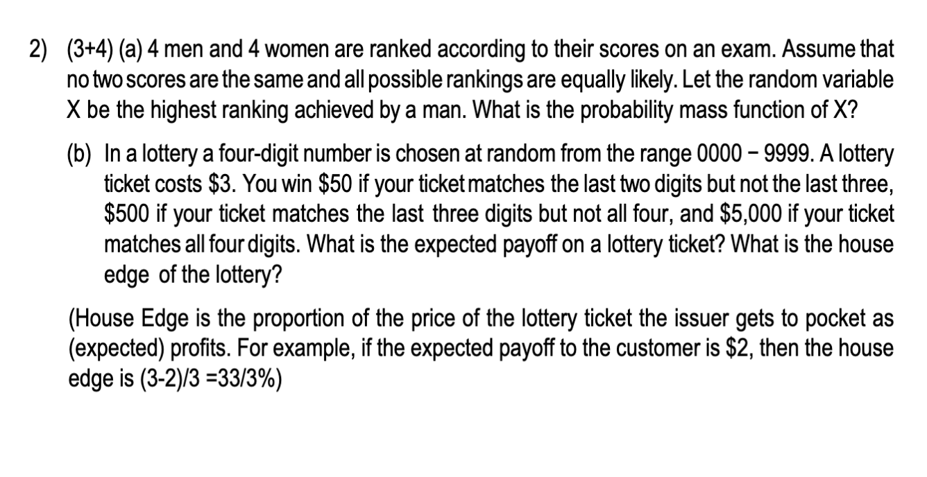 Solved (3+4) (a) 4 ﻿men and 4 ﻿women are ranked according to | Chegg.com