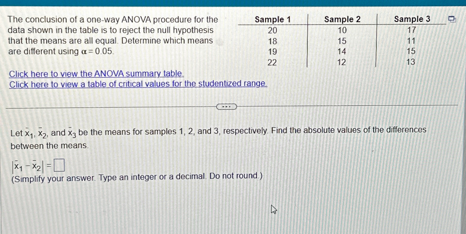 Solved The conclusion of a one-way ANOVA procedure for the | Chegg.com