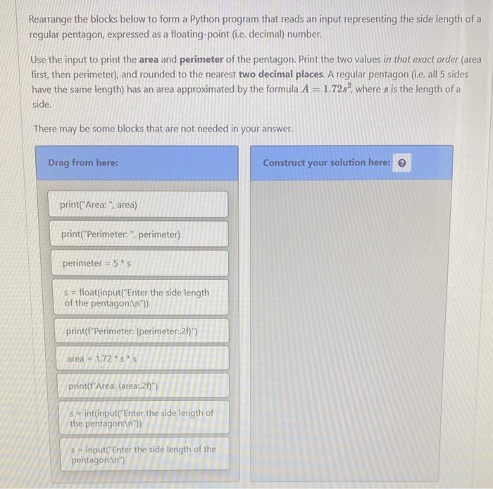 Solved Rearrange the blocks below to form a Python program | Chegg.com