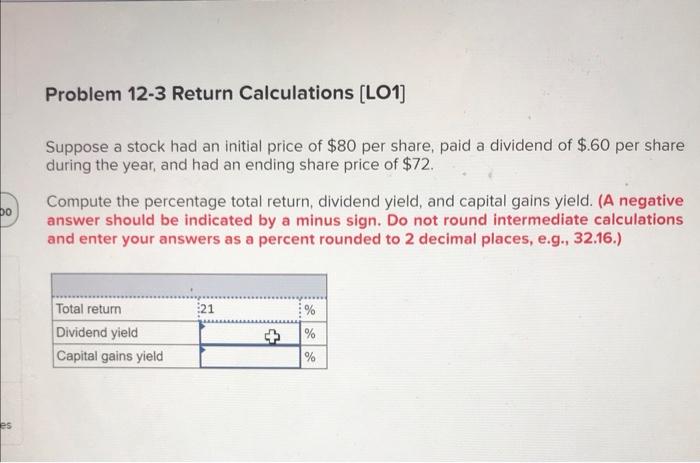 Solved Problem 12-3 Return Calculations (LO1] Suppose a | Chegg.com