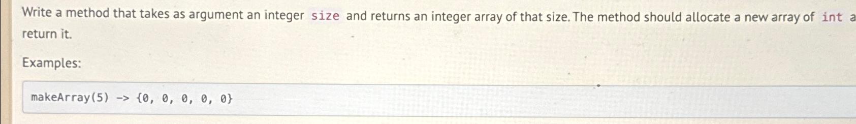Solved Write a method that takes as argument an integer size | Chegg.com
