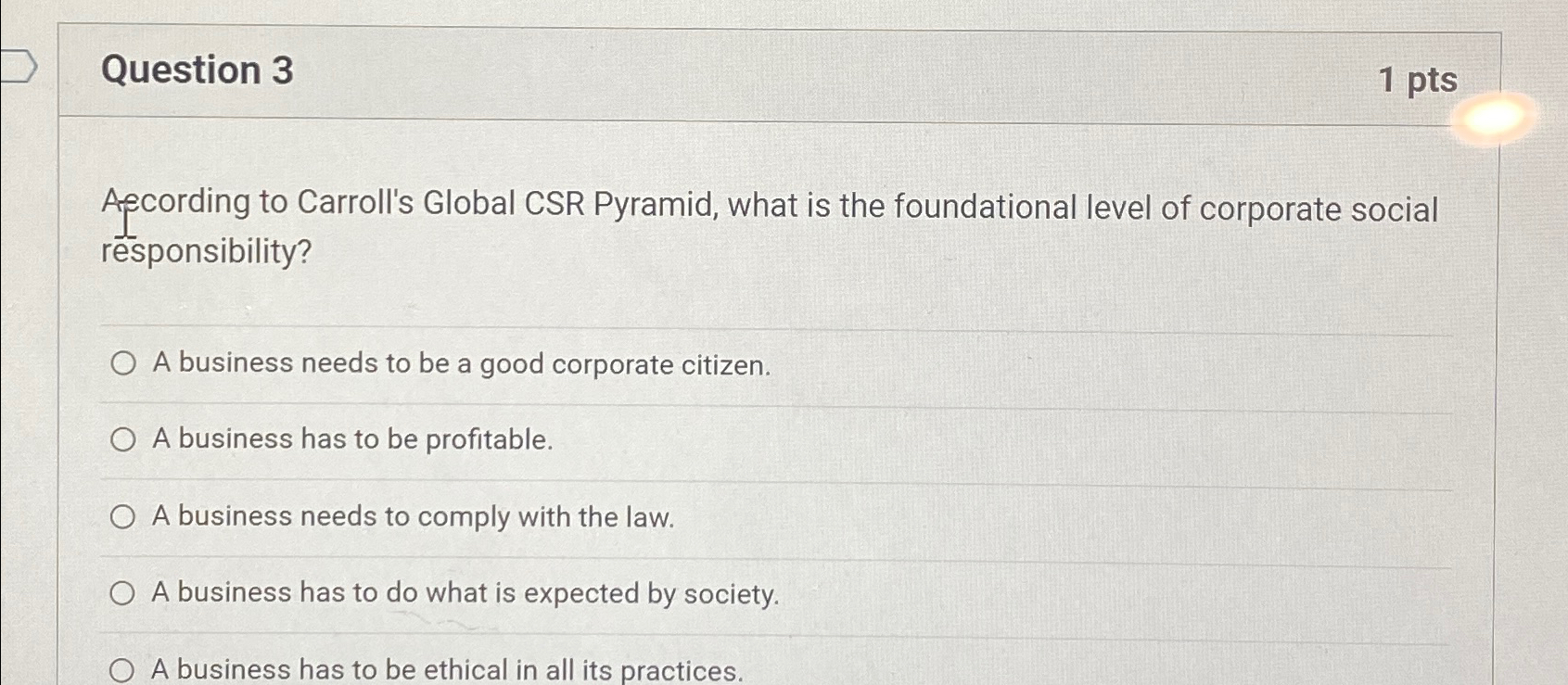 Solved Question 31 ﻿ptsAfcording to Carroll's Global CSR | Chegg.com